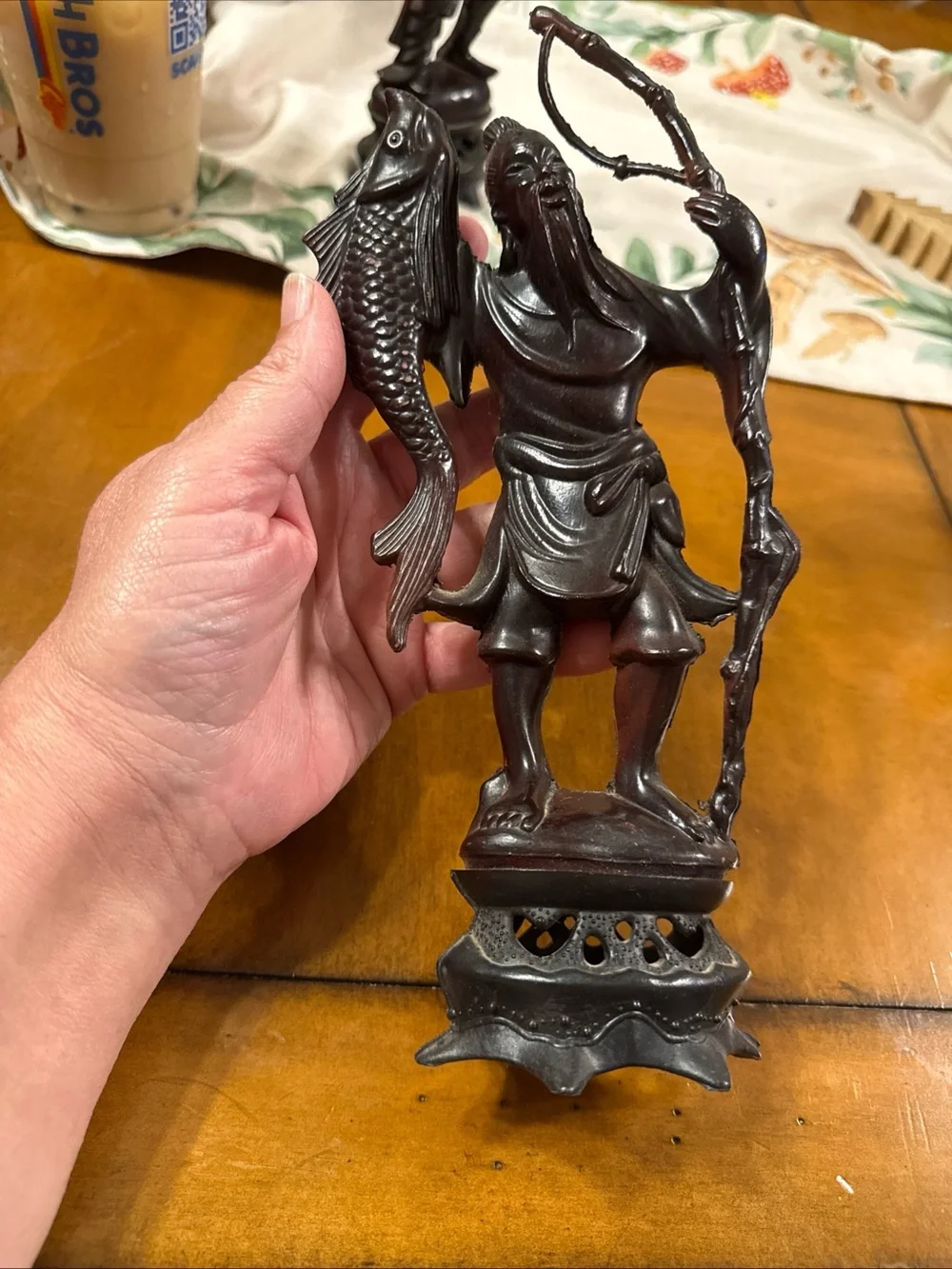 Art | Pair Of Chinese Warrior And Fisherman Figurines On Black Stands ...